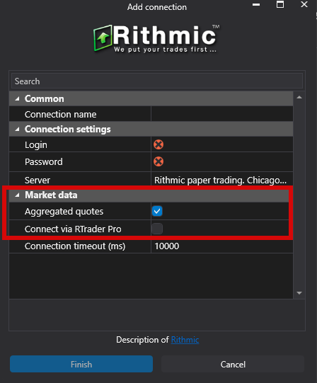 Connecting to Rithmic : ATAS