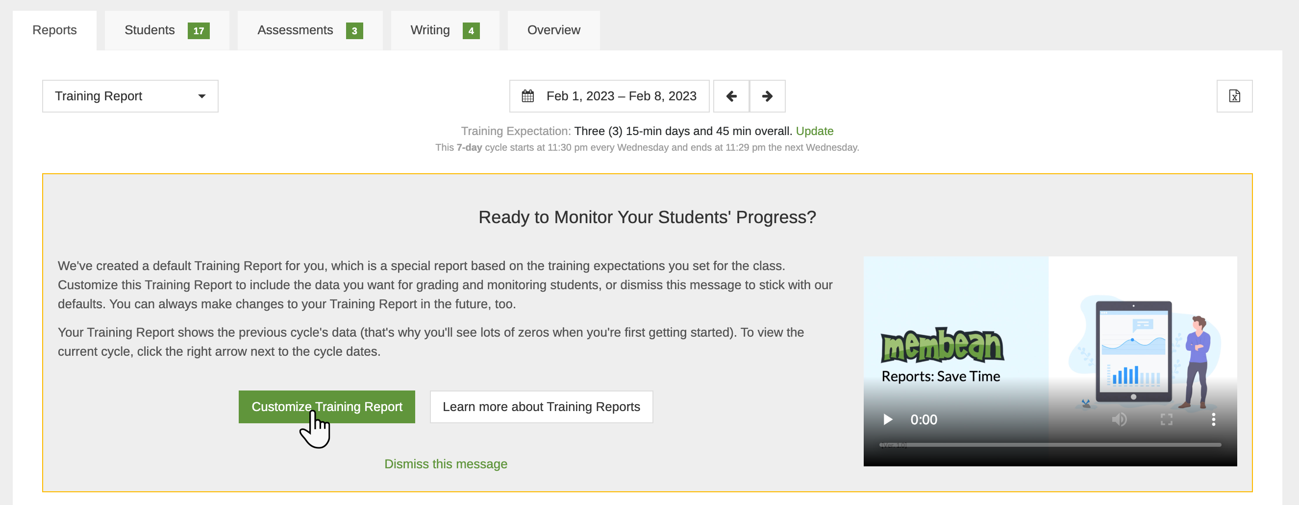 Creating Your Training Report : Membean Support