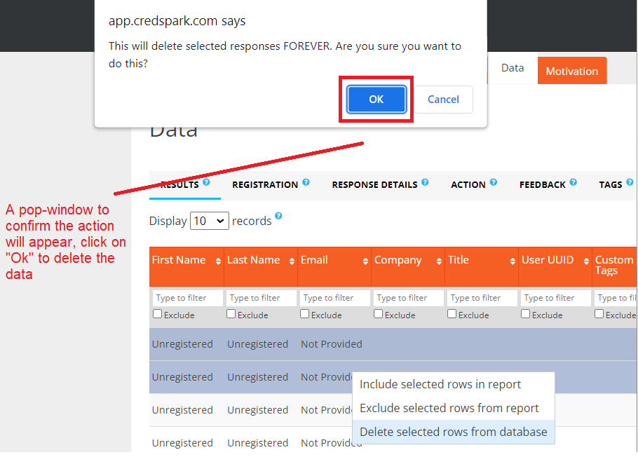 Delete "Test" Response Data : Helpdesk