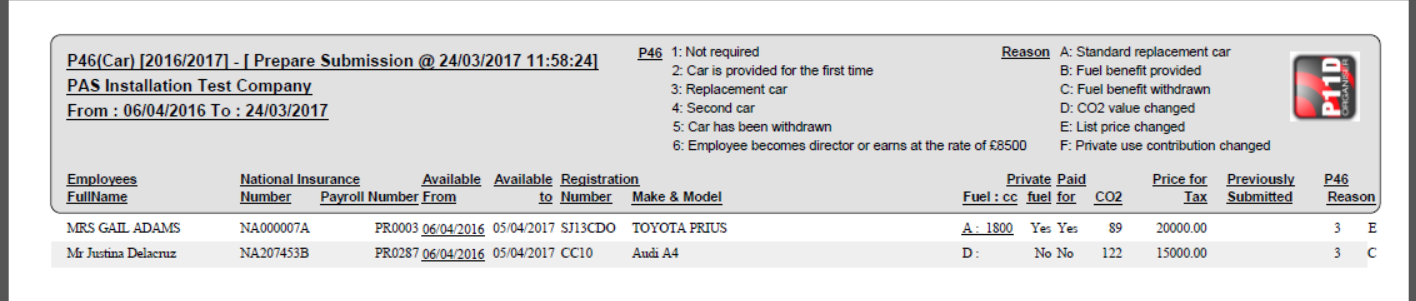 HMRC Filing - P46(car) Filing By Internet - FBI : P11D Organiser