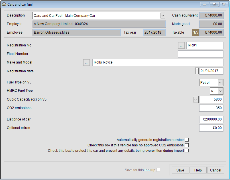 Section F - Cars and Car Fuel - Entering Data Manually : P11D Organiser