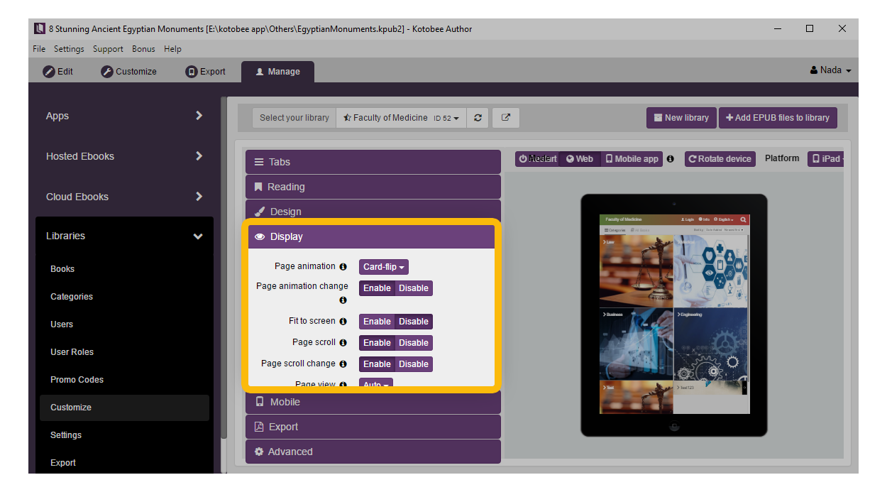 Set Page View Options for Your Library App : Kotobee