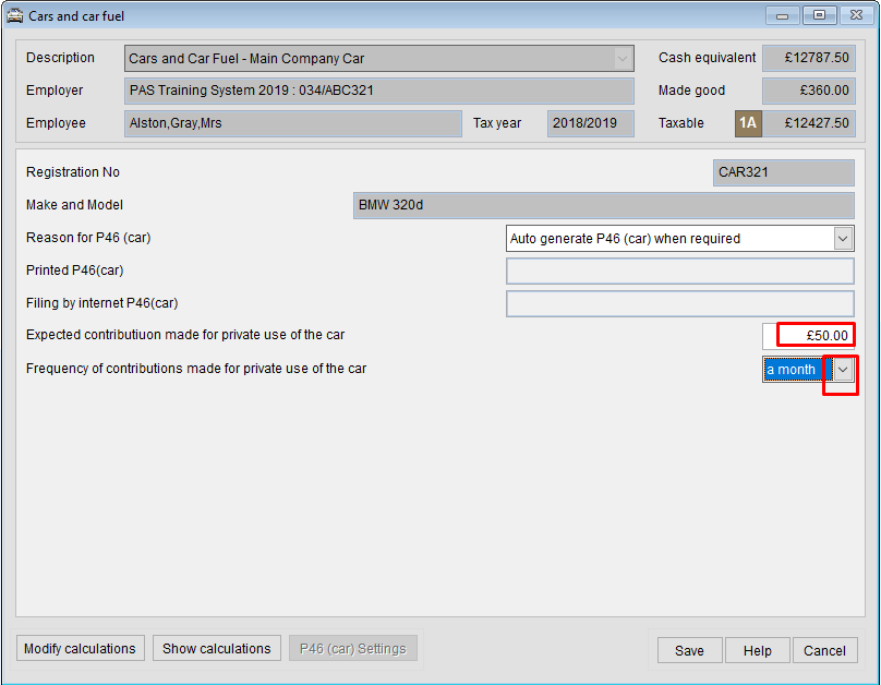 Section F - Cars and Car Fuel - Entering Data Manually : P11D Organiser