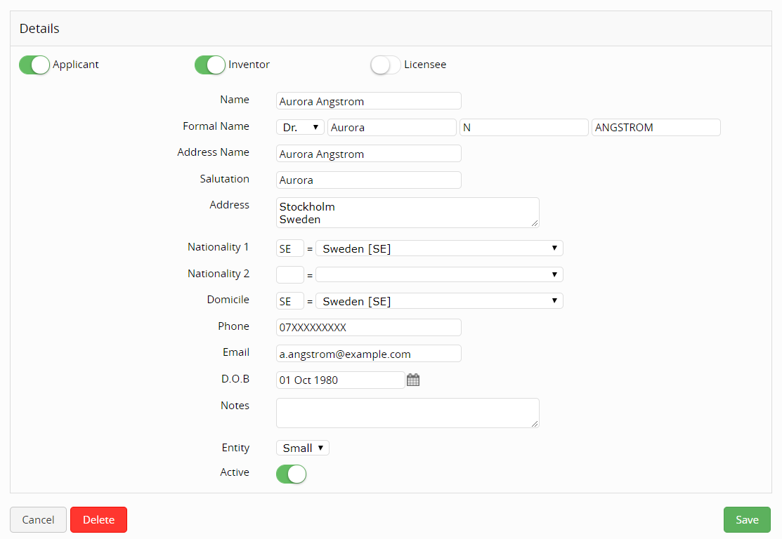 Applicant, Inventor and Licensee Details : Help Centre