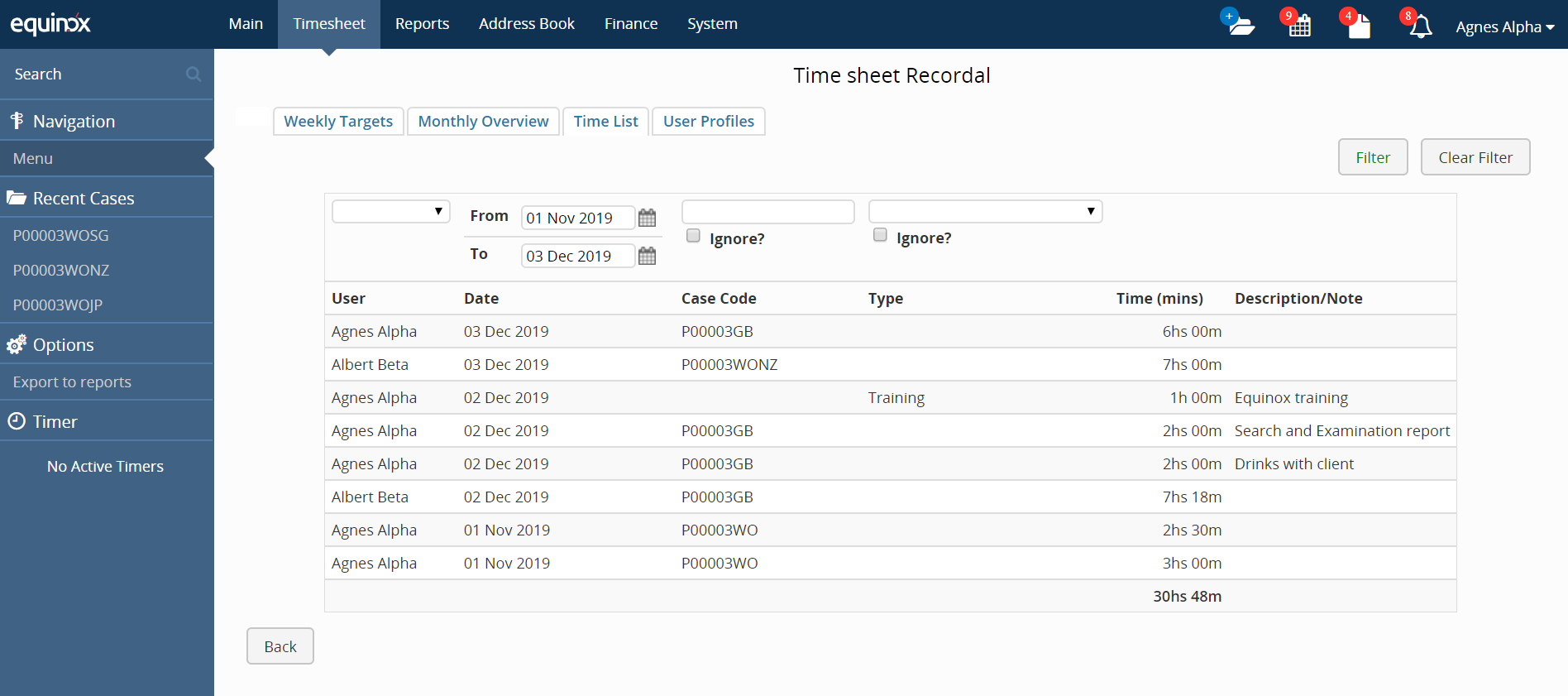 Timesheet - Time List Report : Help Centre