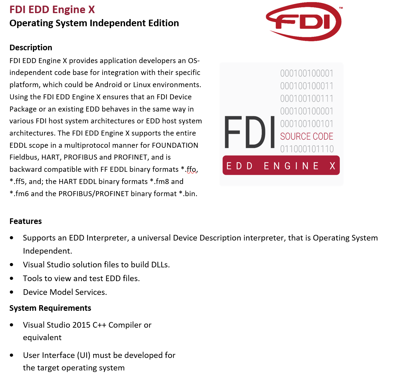 FDI EDD Engine X Data Sheet Download : FieldComm Group Support Portal