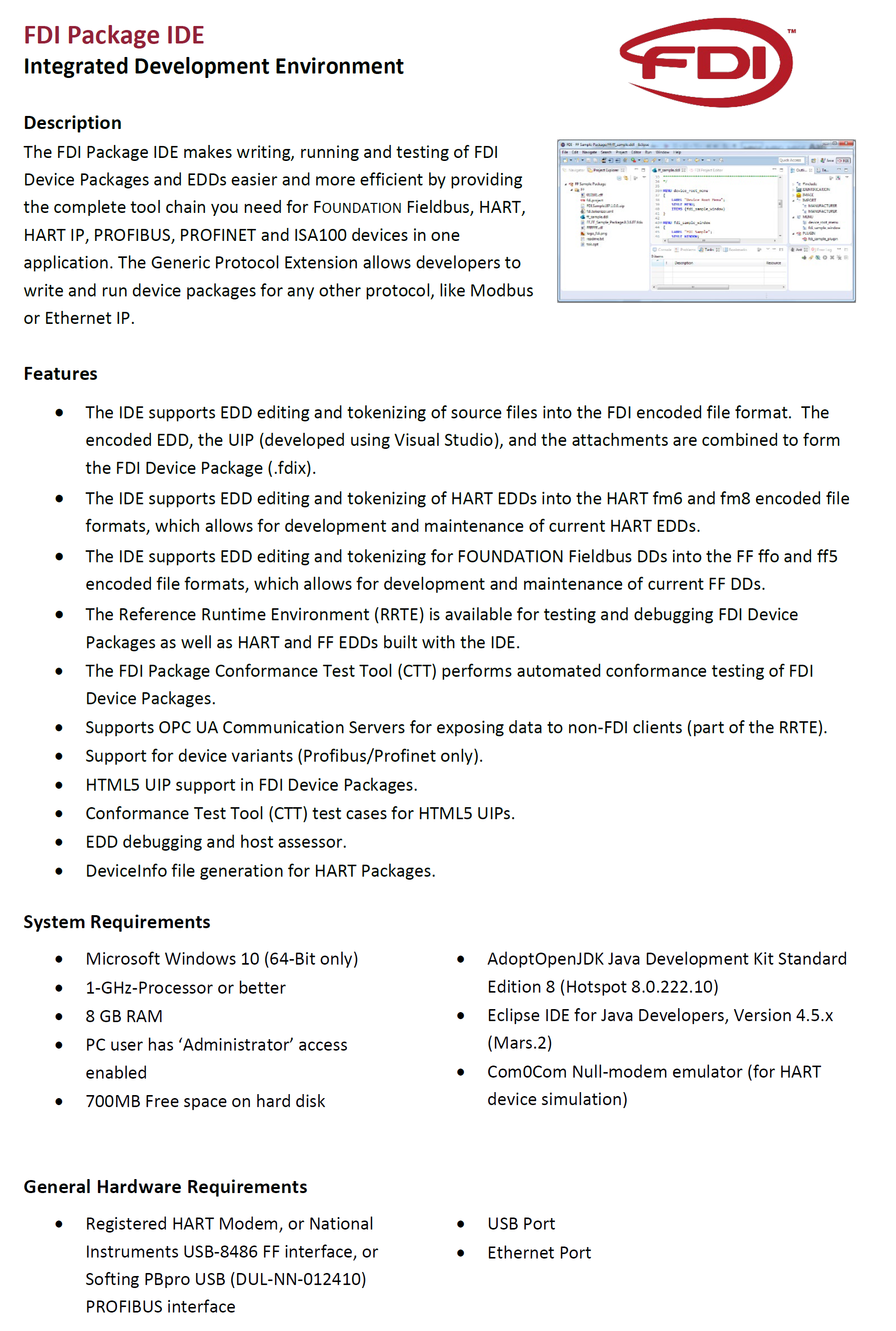 FDI Device Package IDE Data Sheet Download : FieldComm Group Support Portal
