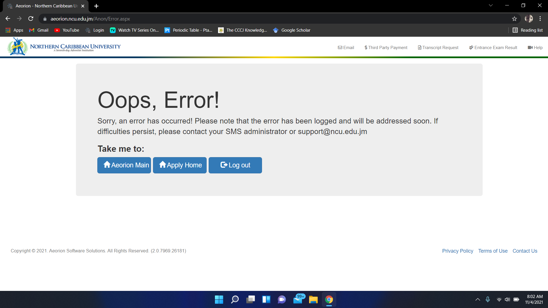 Aeorion system is continuously crashing : Northern Caribbean University