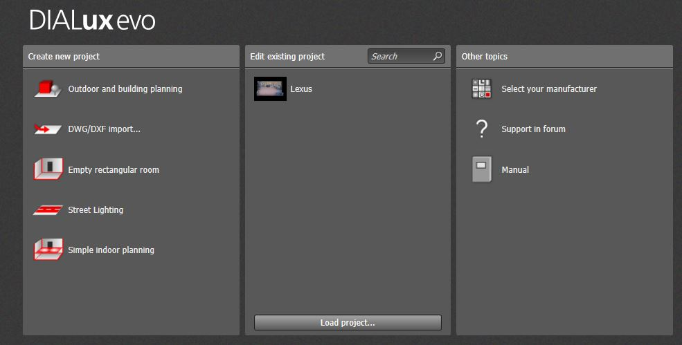 Start screen : Knowledge Base DIALux evo