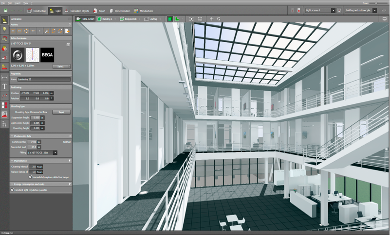 Daylight with daylight control systems and skylights : Knowledge Base DIALux evo