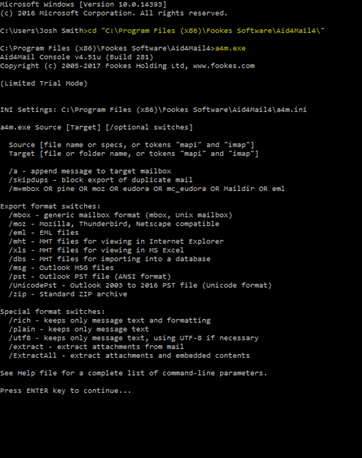 How do I run Aid4Mail Console (CLI) version (a4m.exe)?