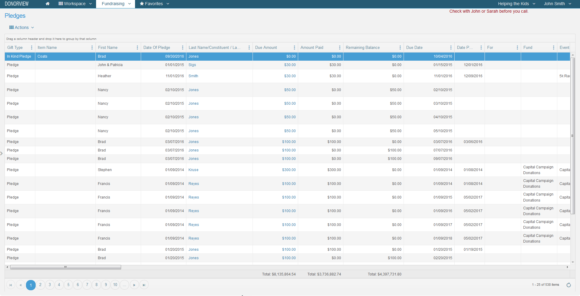 What is the Pledges grid? : DonorView