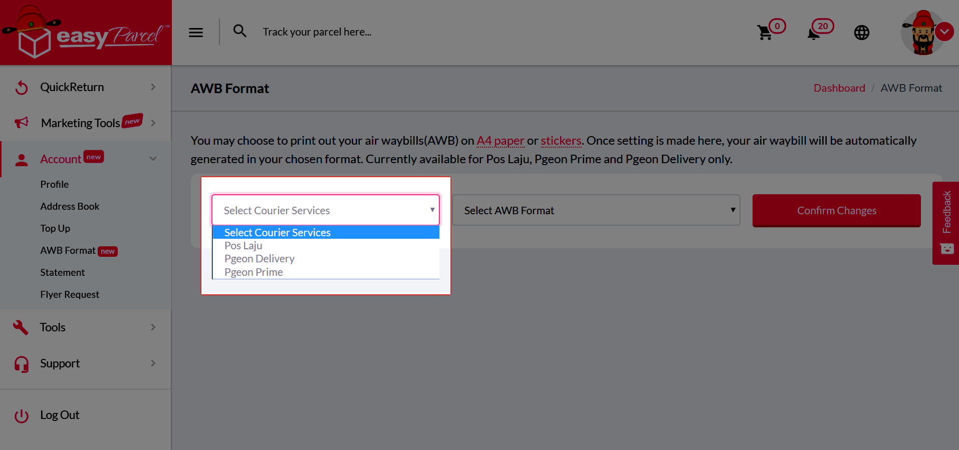 How to change AWB Format to A4 or A6 size? : EasyParcel (Malaysia) Help ...