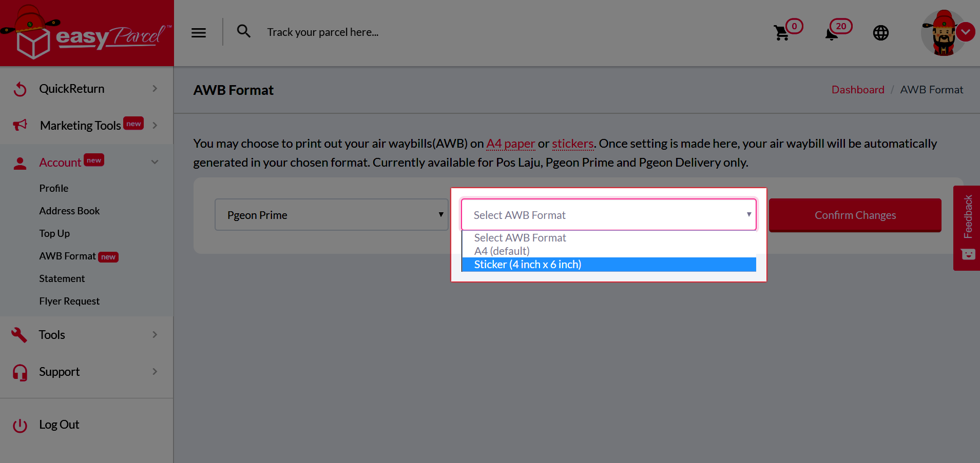 How to change AWB Format to A4 or A6 size? : EasyParcel (Malaysia) Help ...