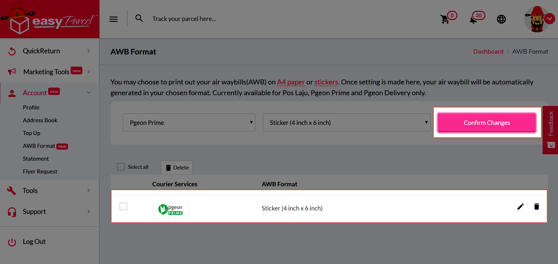 How to change AWB Format to A4 or A6 size? : EasyParcel (Malaysia) Help ...
