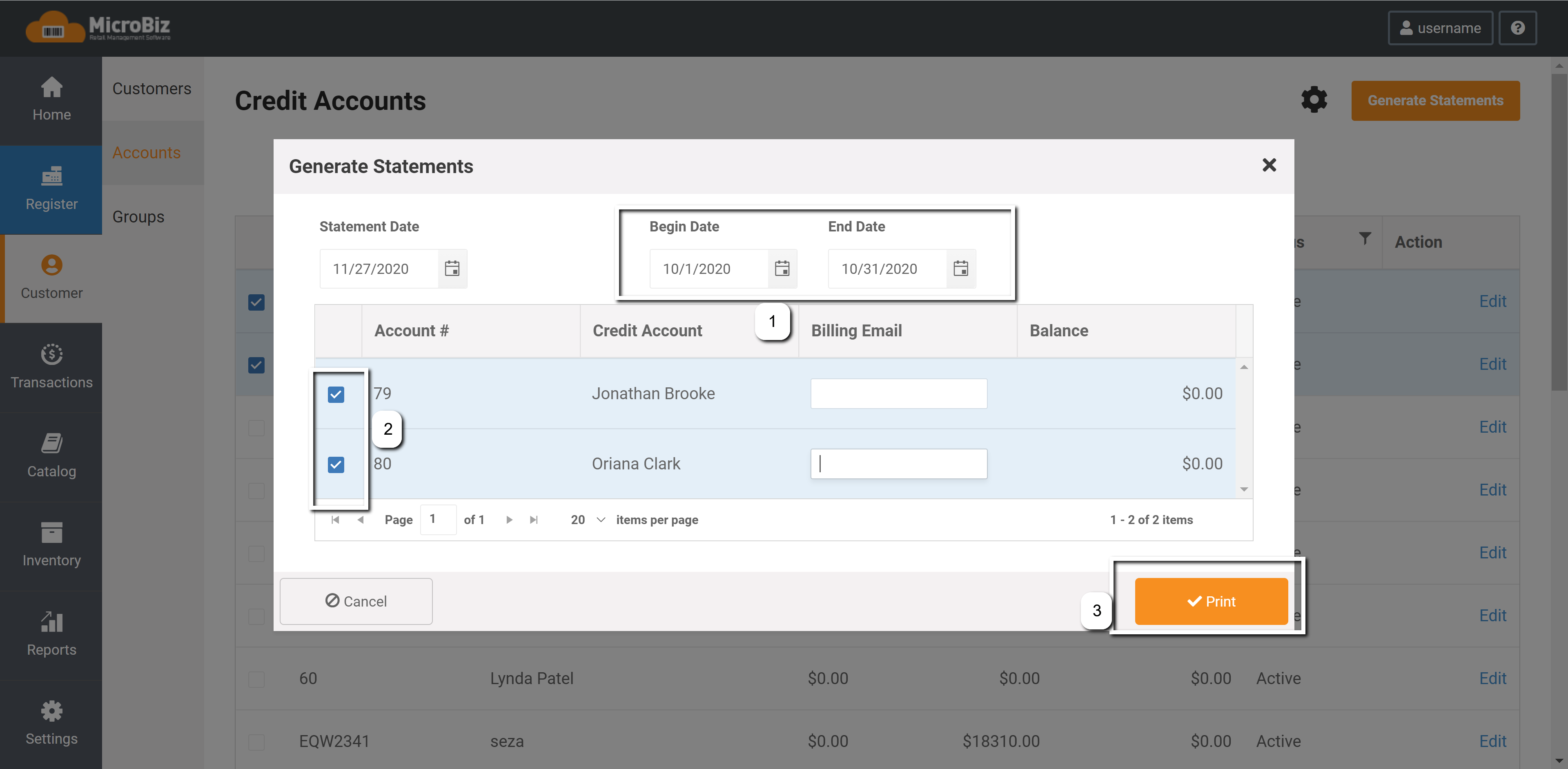 To generate statements enter an activity begin and end date and a ...
