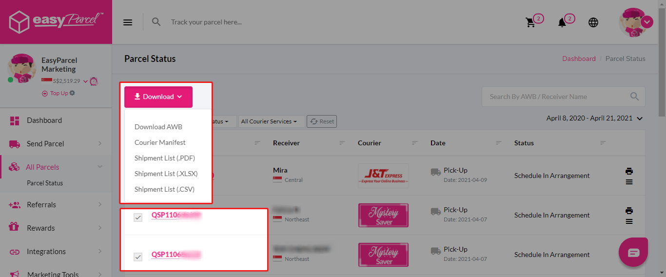 How to create domestic shipments via Single Parcel? : EasyParcel ...