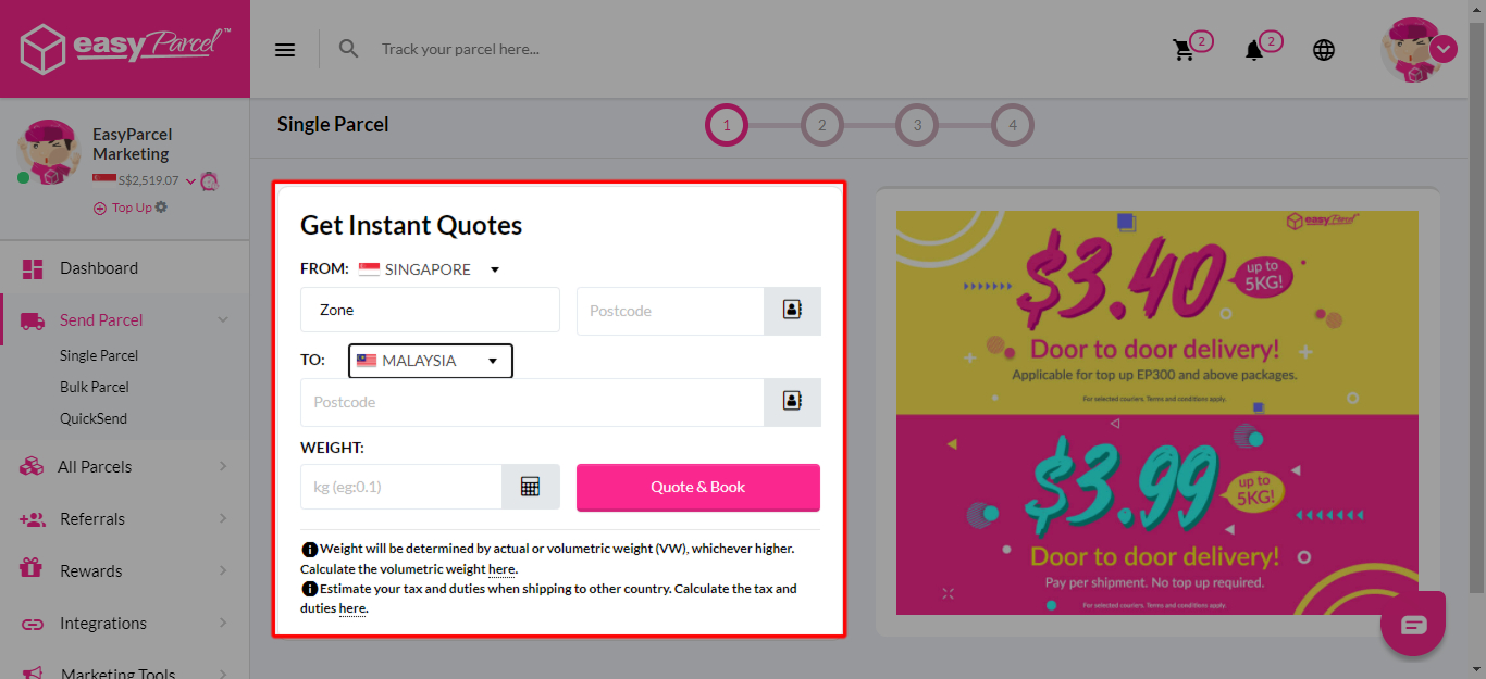 How to create international shipments via Single Parcel? : EasyParcel ...