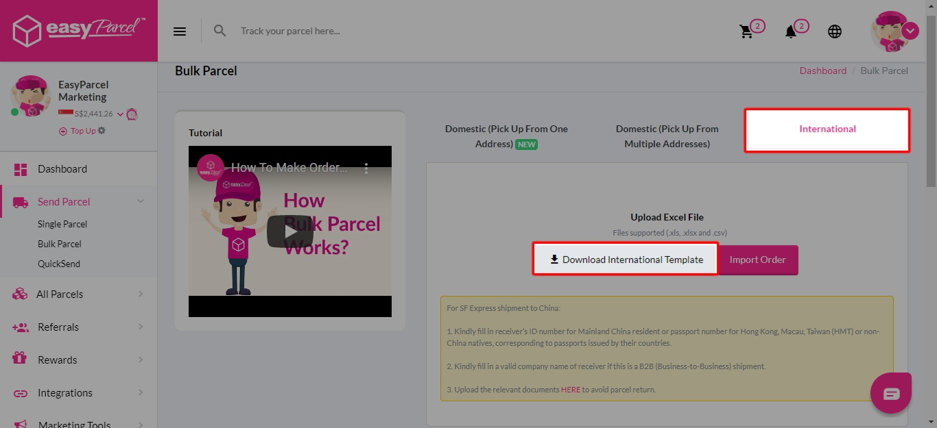 How to create international shipments via File Upload (Bulk Parcel ...