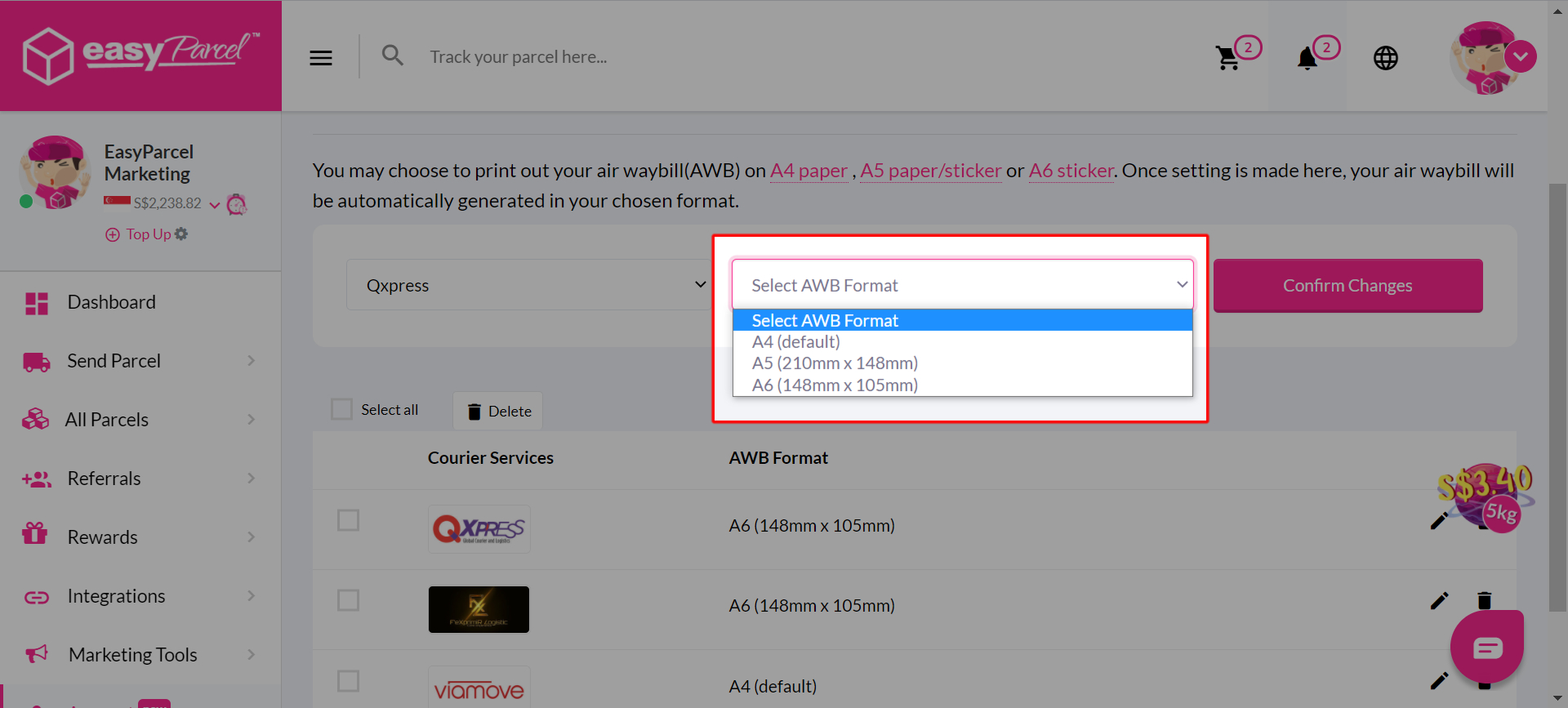 How to change AWB Format to A4 or A6 size? : EasyParcel (Singapore ...