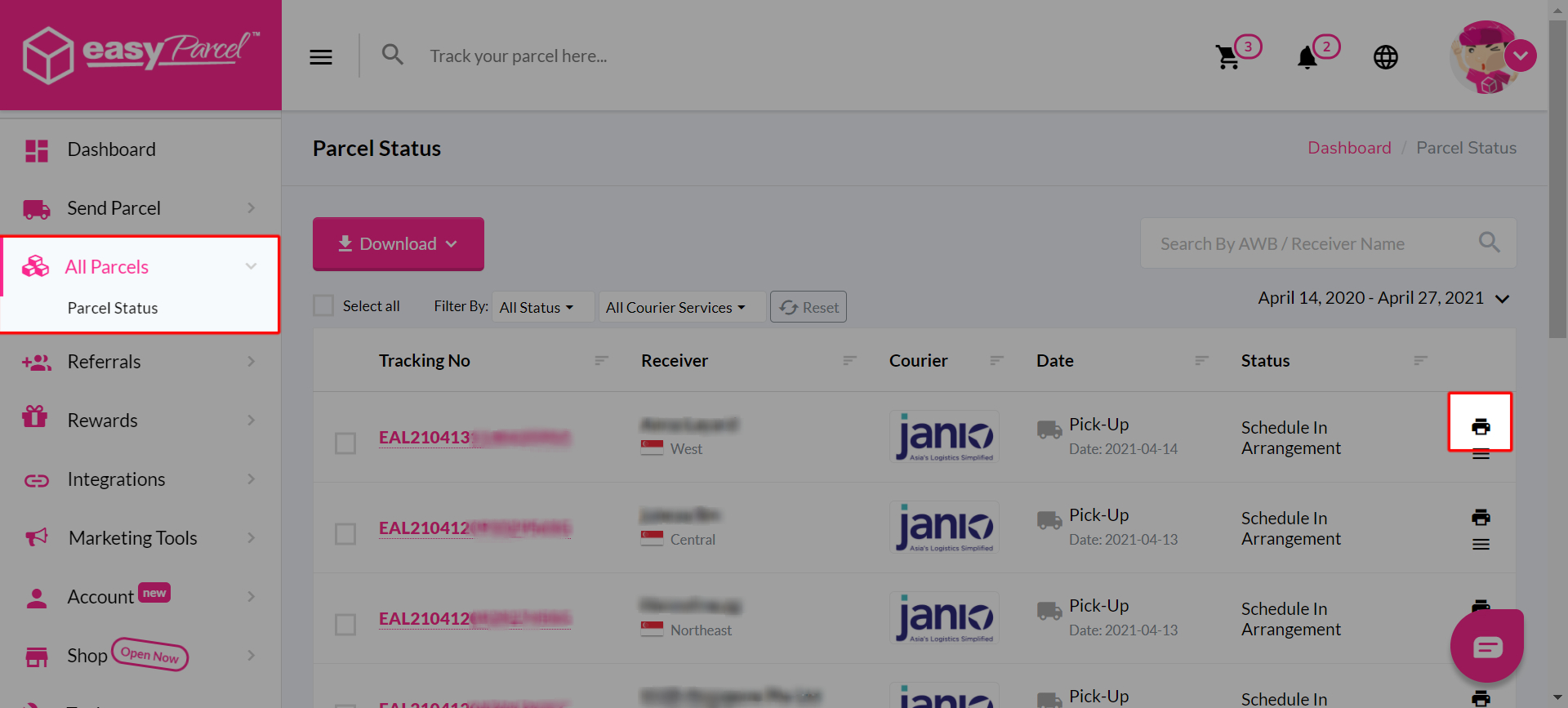 How to download and print shipping documents? : EasyParcel (Singapore ...