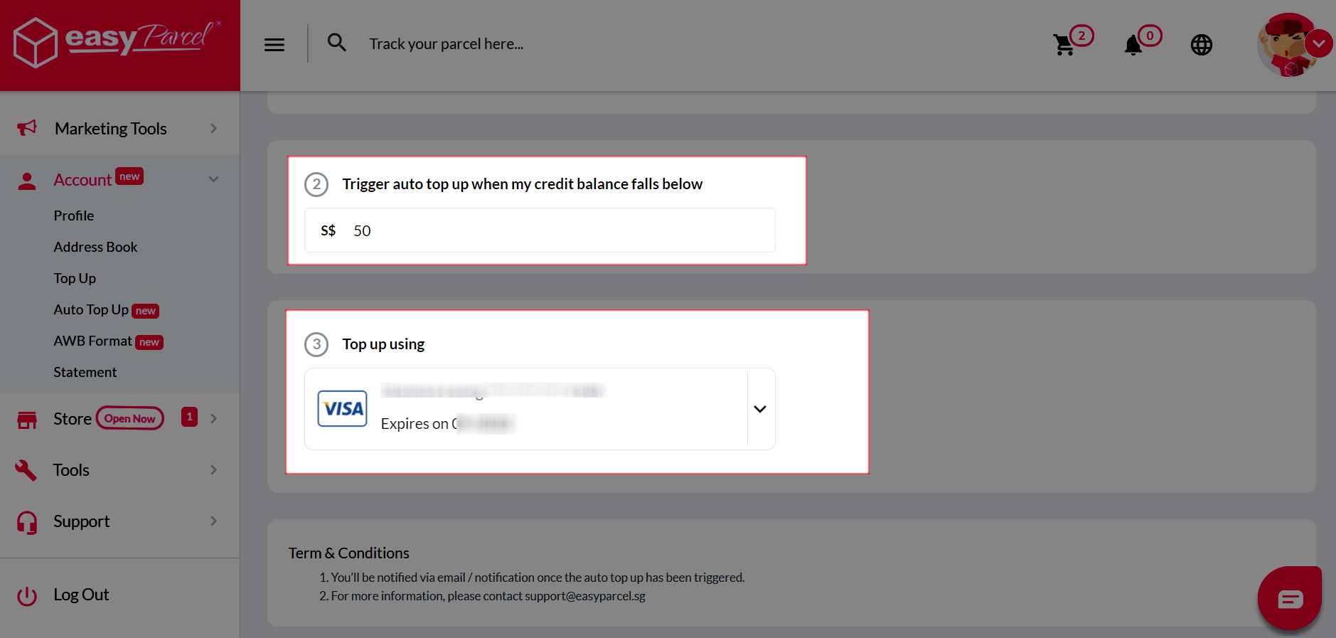 How to set up auto Top Up? : EasyParcel (Singapore) Help Centre