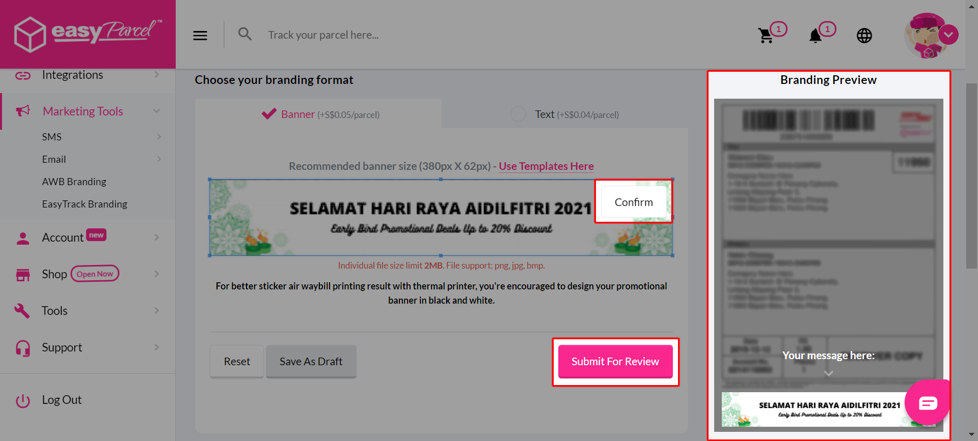 How to setup custom branding on Air Waybill? : EasyParcel (Singapore ...