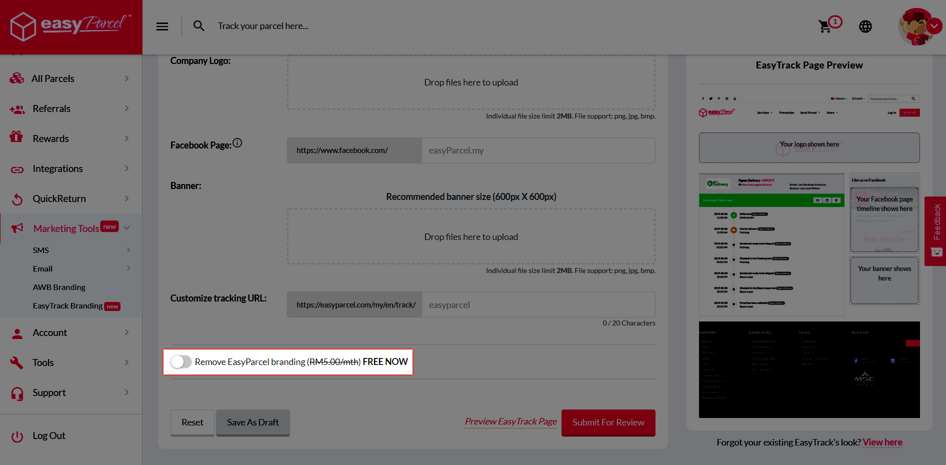 How to setup custom branding on EasyTrack? : EasyParcel (Singapore ...