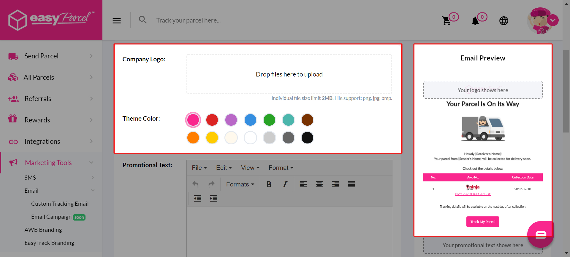 How to setup custom branding on Tracking Email? : EasyParcel (Singapore ...