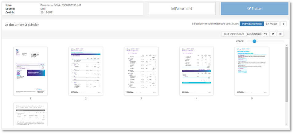 Scinder ou regrouper des documents : Accounting Platform