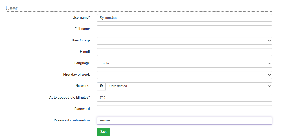 User Creation for System Configuration : Support Centre