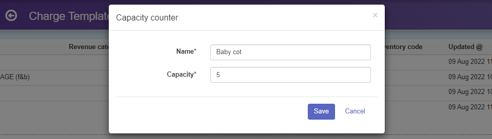 Charge Templates - Capacity Counters : Support Centre