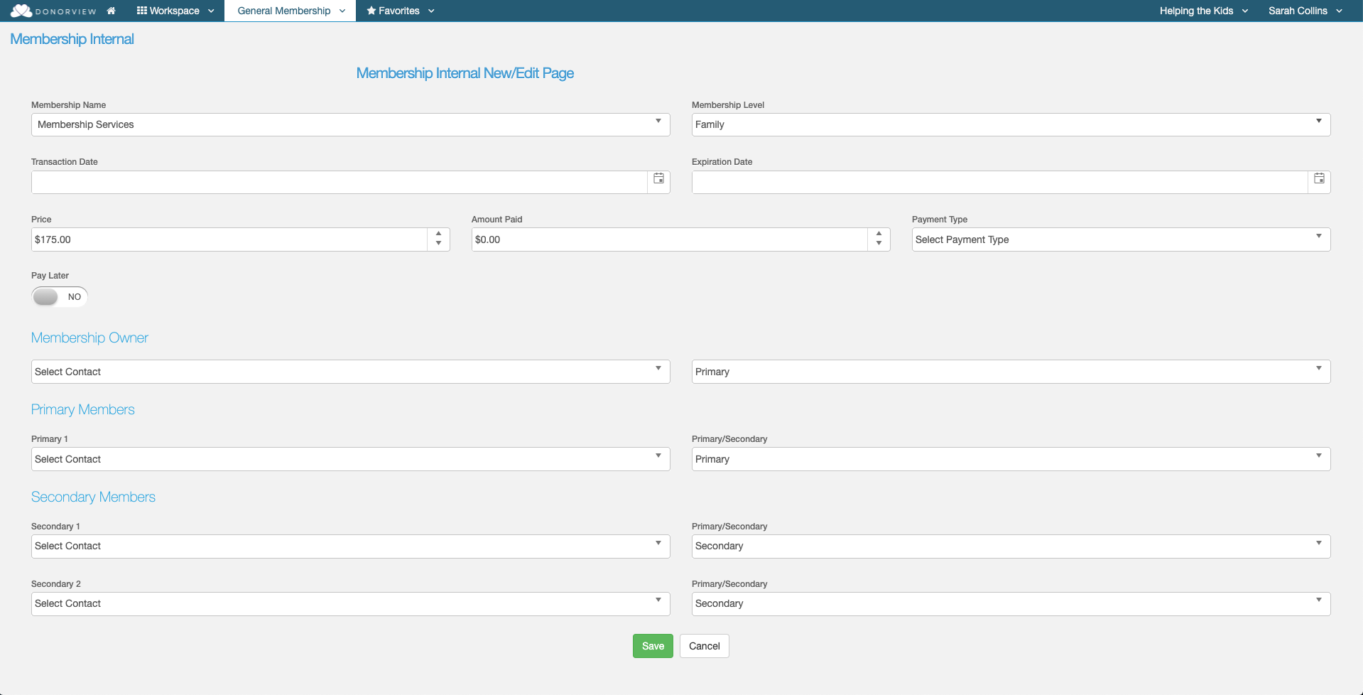 Internal Membership Entry : DonorView