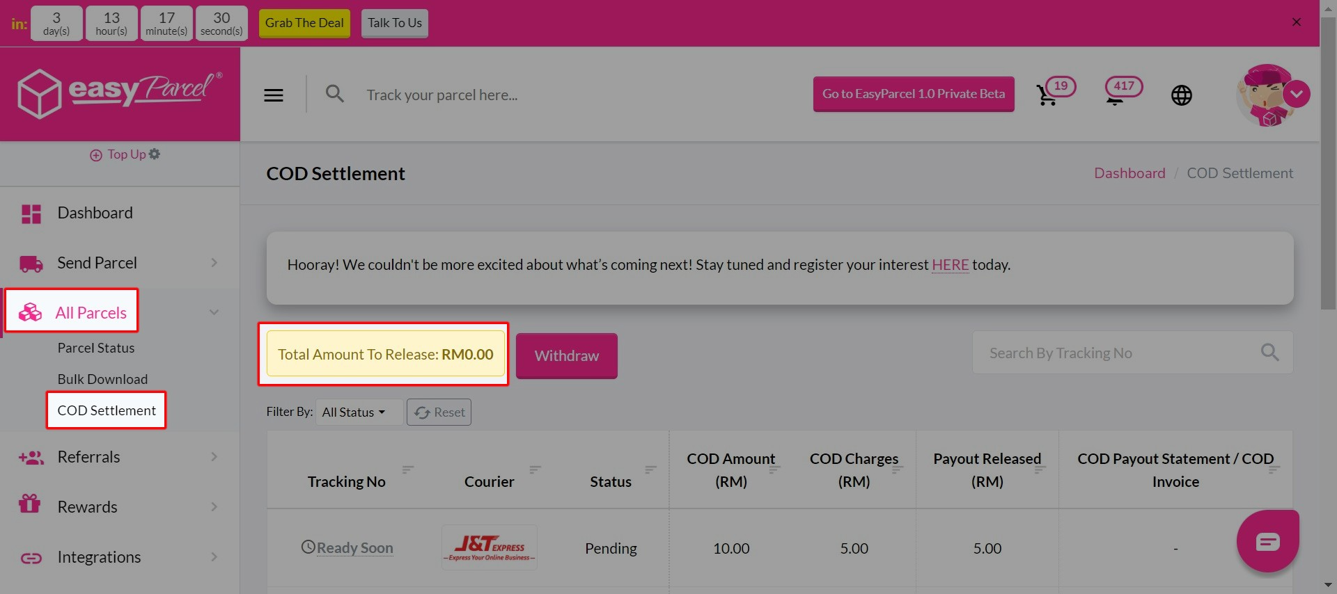 How to get my COD settlement amount? : EasyParcel (Singapore) Help Centre