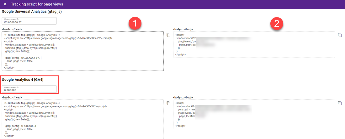 Tracking scripts (Google Analytics) : Support Centre