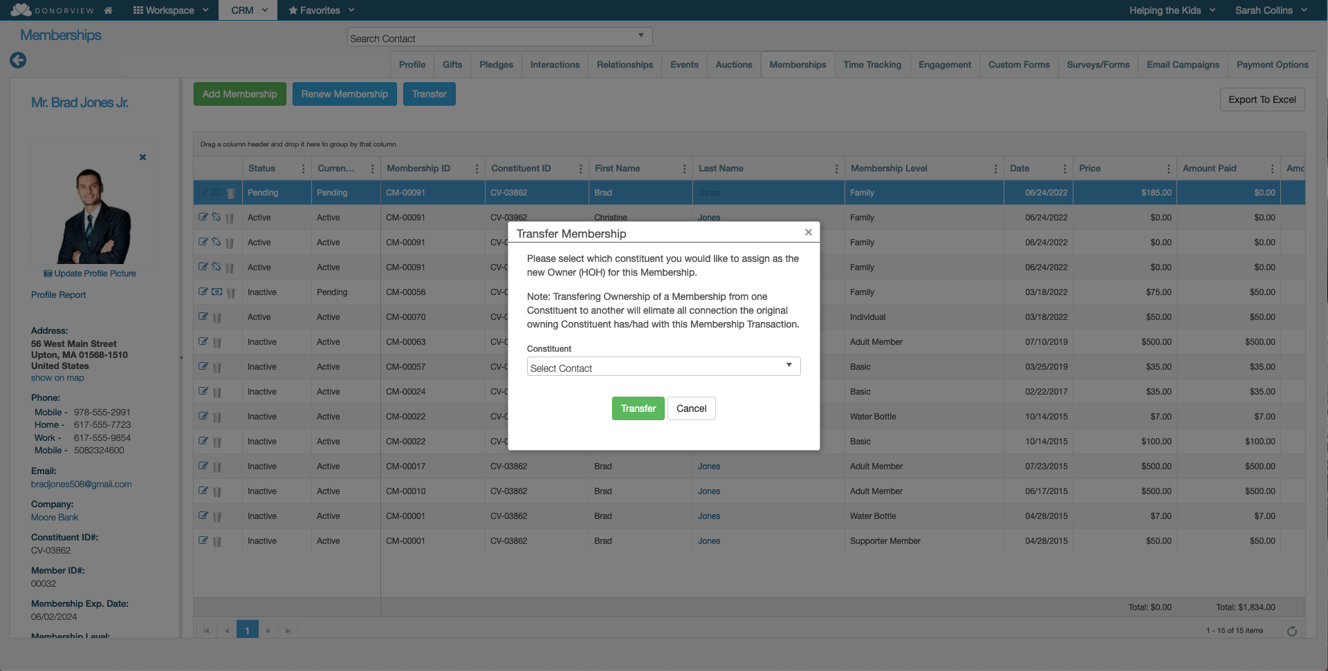 Membership Transfer : DonorView