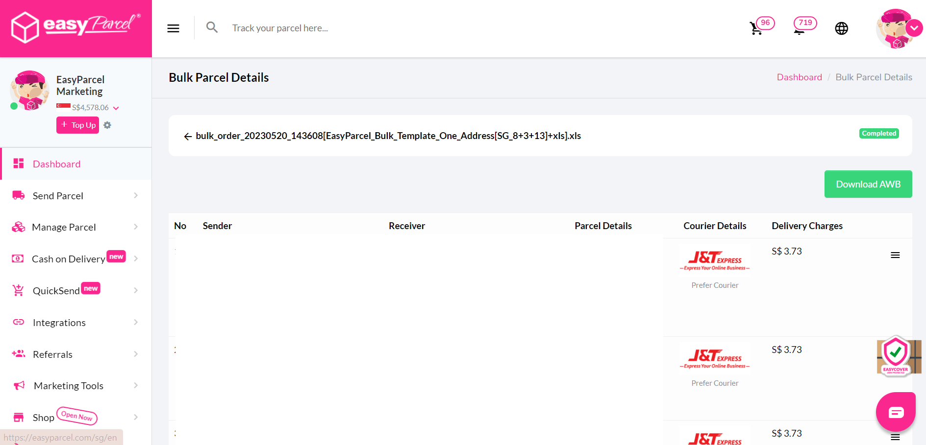 How to view my order or parcels details on Bulk Express? : EasyParcel ...