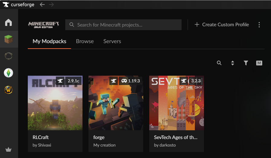 Creating a Custom Profile: CurseForge support