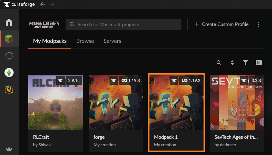 Creating a Custom Profile: CurseForge support