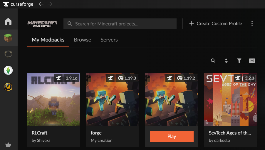 Creating a Custom Profile: CurseForge support