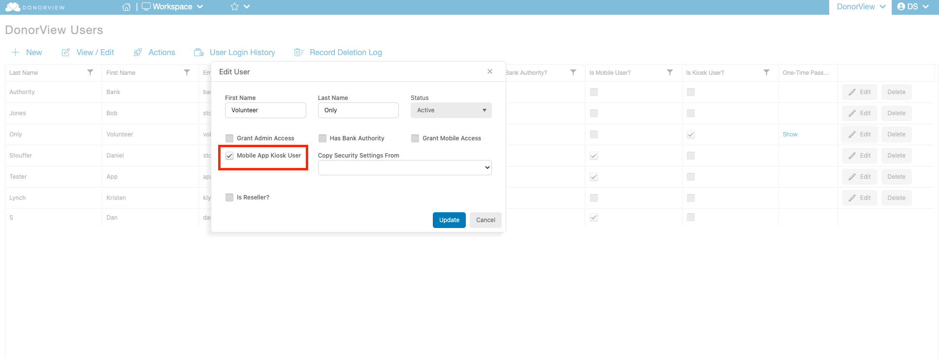 Kiosk Mode for Mobile App Users : DonorView
