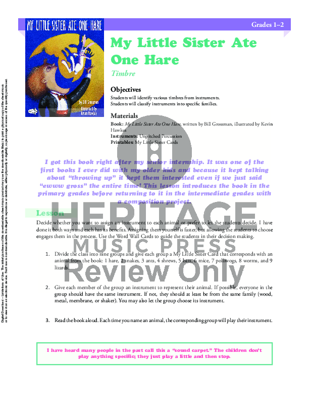 GIA Publications - My Little Sister Ate One Hare - Classroom Lesson ...