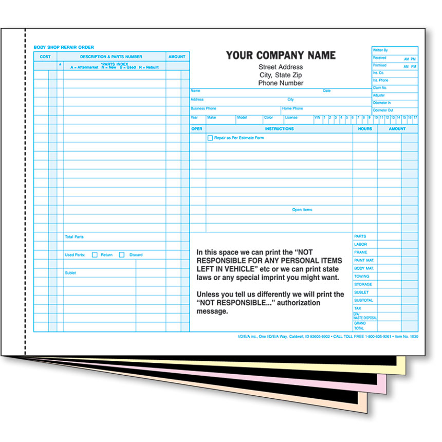 4-Part Auto Body Repair Order | Auto Repair Forms