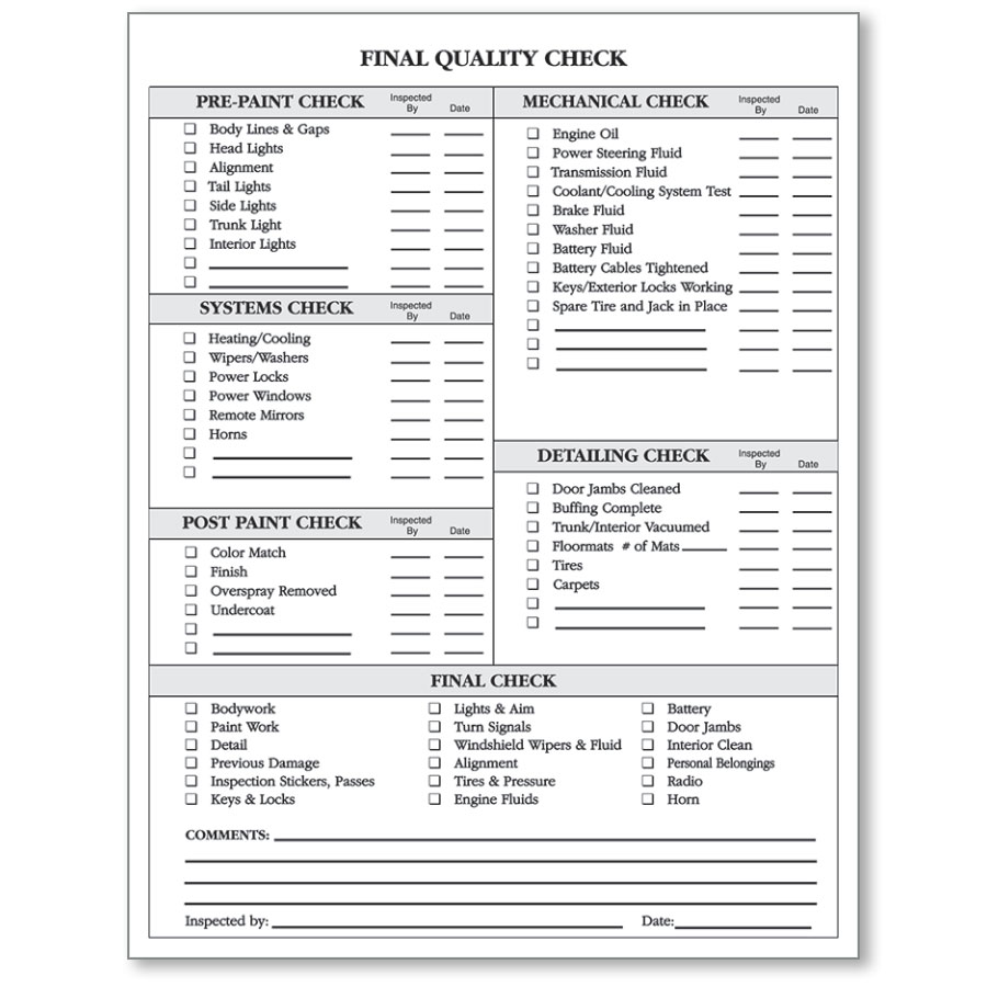 3-Part Vehicle Check-In Report Sport Utility | Auto Body Supplies