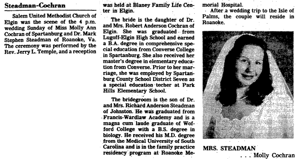 Steadman – Cochran – Kershaw County, South Carolina History