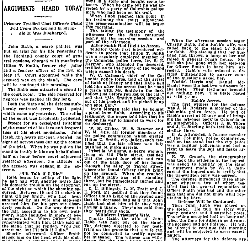 Court Hears Part of John Rabb Case – Kershaw County, South Carolina History