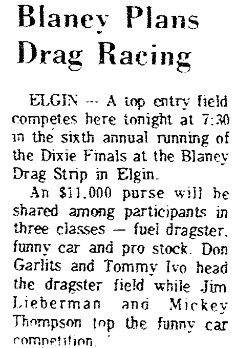 Blaney Plans Drag Racing – Kershaw County, South Carolina History