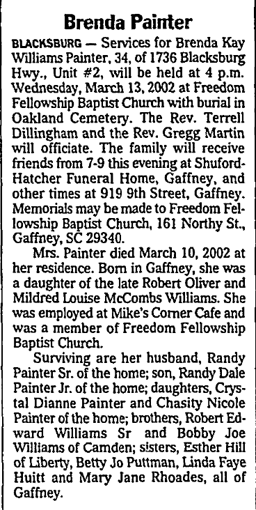 Brenda Kay Williams Painter – Kershaw County, South Carolina History