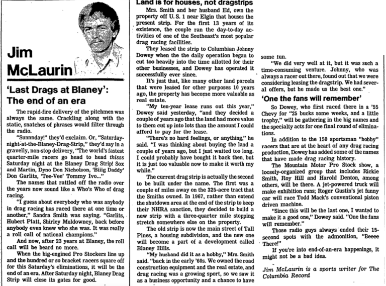 ‘Last Drags at Blaney’: The end of an era – Kershaw County, South ...