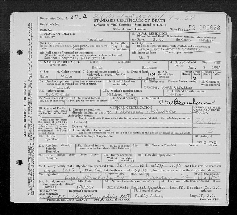 Mildred Miles Branham – Kershaw County, South Carolina History